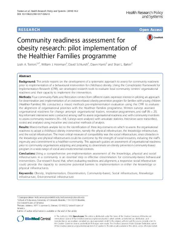 (PDF) Community readiness assessment for obesity research: pilot ...