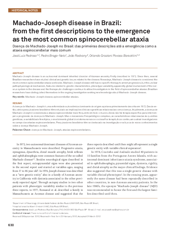 (PDF) Machado-Joseph disease in Brazil: from the first descriptions to ...
