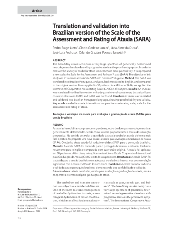 (PDF) Translation and validation into Brazilian version of the Scale of the Assessment and ...