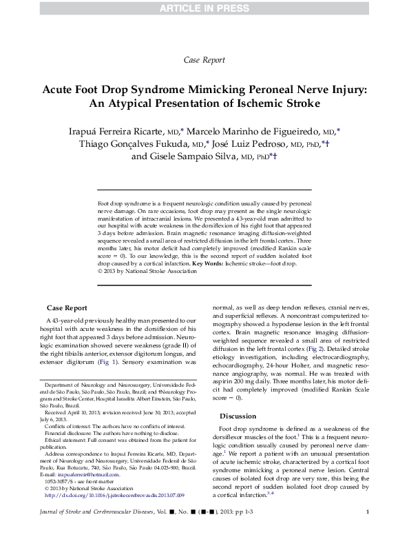 (PDF) Acute Foot Drop Syndrome Mimicking Peroneal Nerve Injury: An ...
