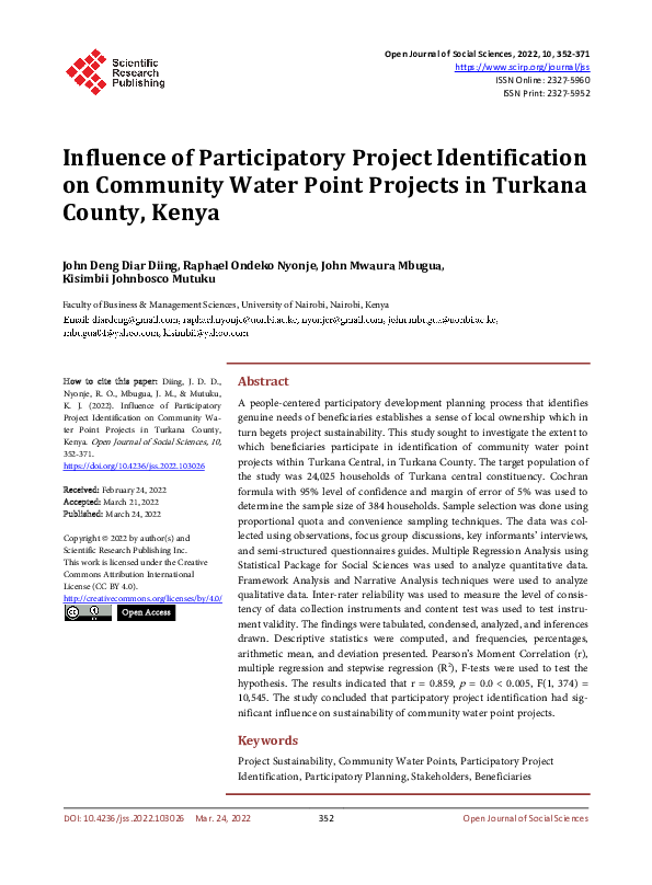 (PDF) Influence of Participatory Project Identification on Community ...