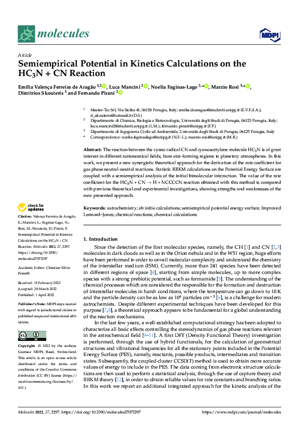 (PDF) Semiempirical Potential in Kinetics Calculations on the HC3N + CN ...