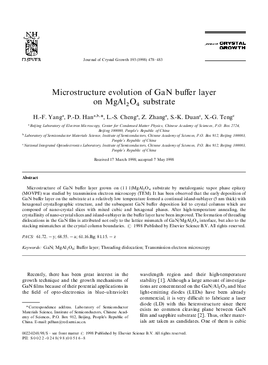 Pdf Microstructure Evolution Of Gan Buffer Layer On Mgal2o4 Substrate