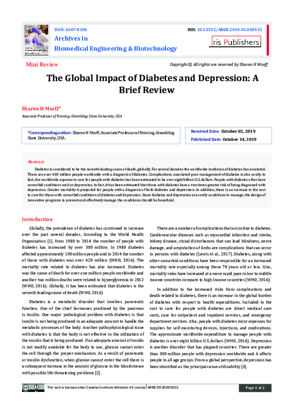 (PDF) The Global Impact of Diabetes and Depression: A Brief Review