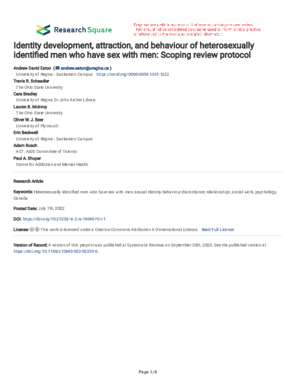 Pdf Identity Development Attraction And Behaviour Of Heterosexually Identified Men Who Have