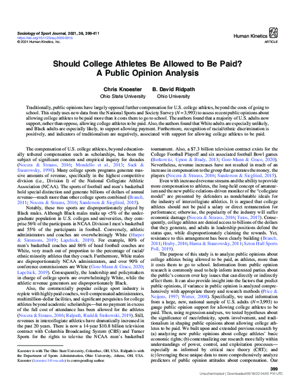 (PDF) Should College Athletes Be Allowed to Be Paid? A Public Opinion ...
