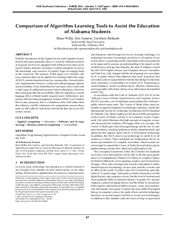 (PDF) Comparison of algorithm learning tools to assist the education of ...