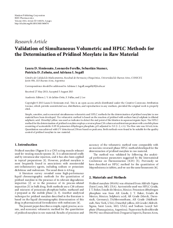 (PDF) Research Article Validation of Simultaneous Volumetric and HPLC Methods for the ...