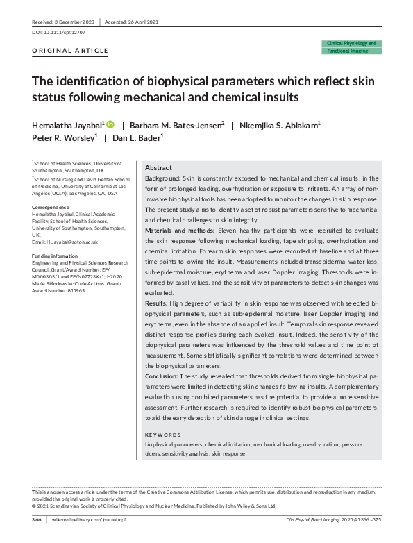 (PDF) The identification of biophysical parameters which reflect skin ...