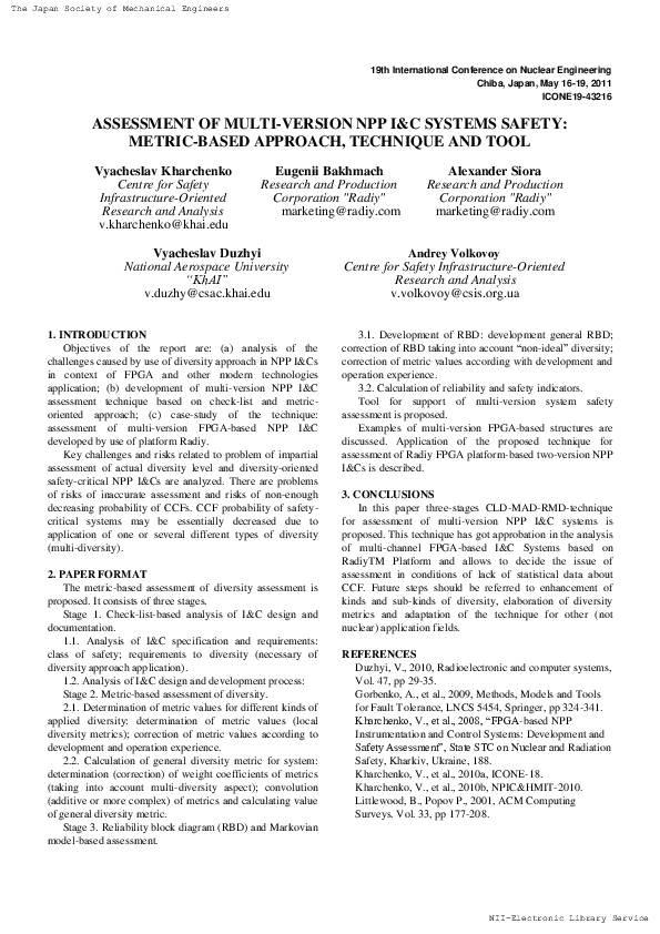 (PDF) ICONE19-43216 Assessment of Multi-Version NPP I&C Systems Safety : Metric-Based Approach ...