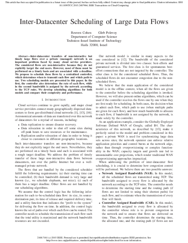 (PDF) Inter-Datacenter Scheduling of Large Data Flows | Gleb Polevoy - Academia.edu