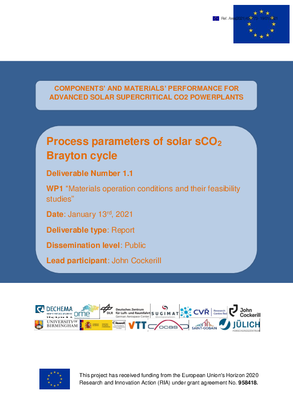Pdf Process Parameters Of Solar Sco2 Brayton Cycle