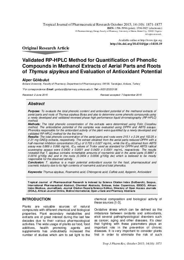 (PDF) Validated RP-HPLC Method for Quantification of Phenolic Compounds in Methanol Extracts of ...