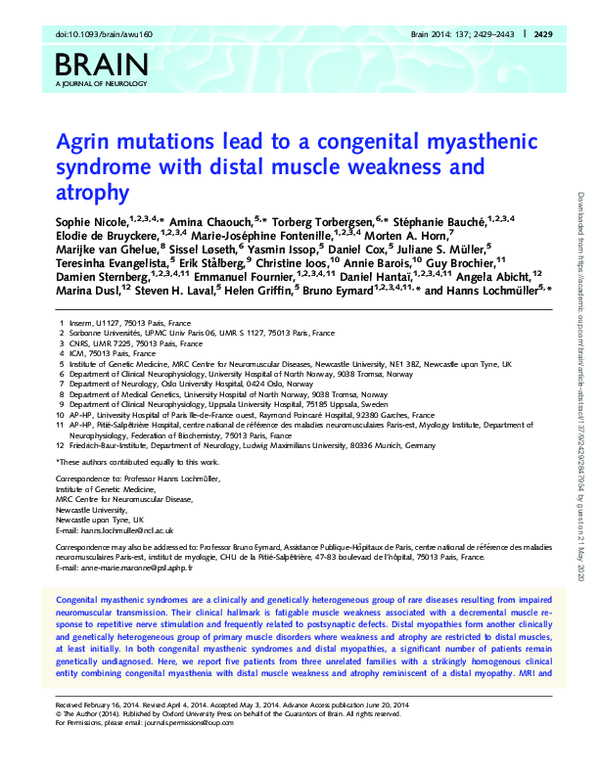 (PDF) Agrin mutations lead to a congenital myasthenic syndrome with ...
