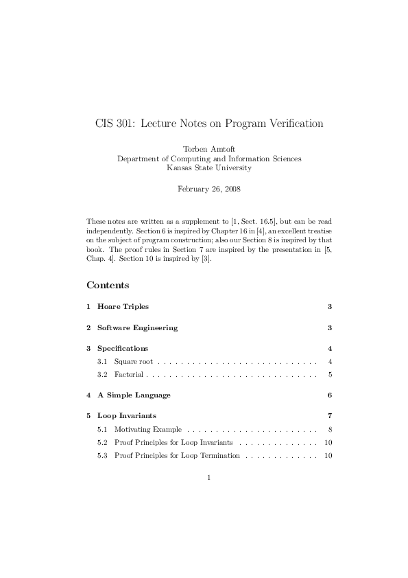 Pdf Cis 301 Lecture Notes On Program Verification