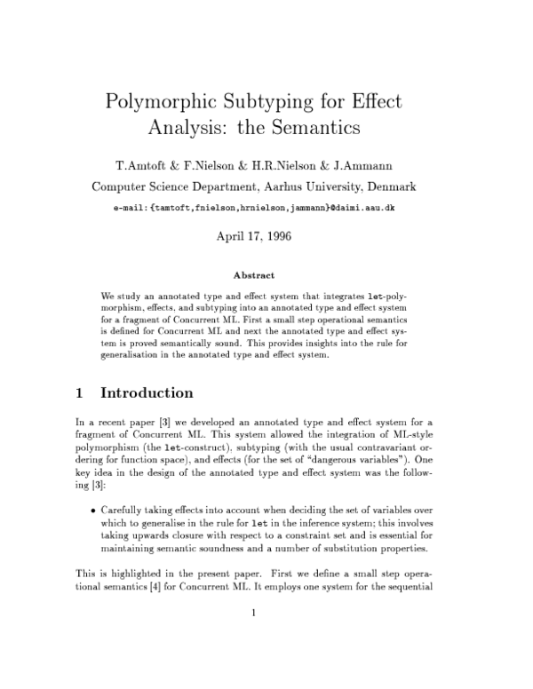 (PDF) Polymorphic Subtyping for Effect Analysis: The Semantics