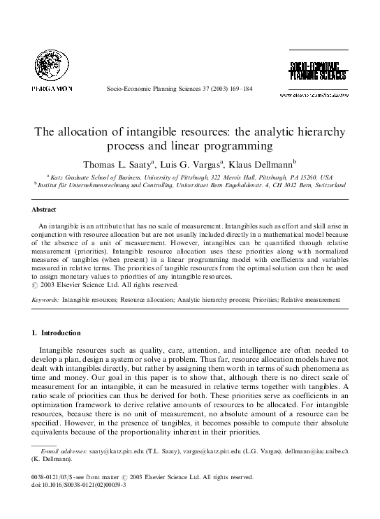 (PDF) The allocation of intangible resources: the analytic hierarchy process and linear ...