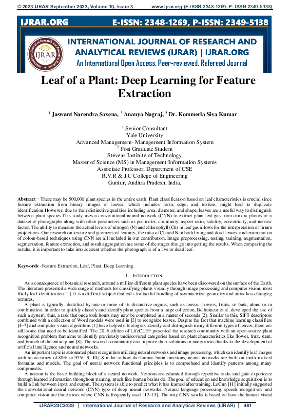 (PDF) Leaf of a Plant: Deep Learning for Feature Extraction