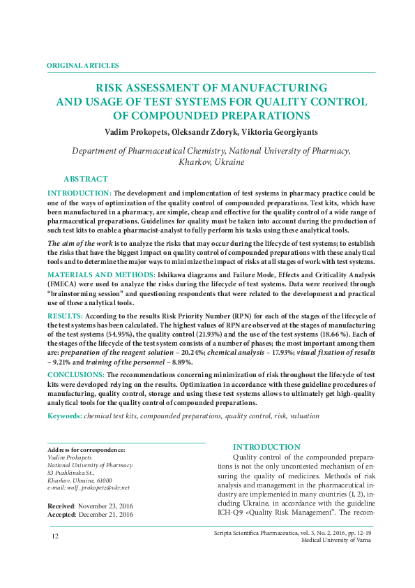(PDF) Risk assessment of manufacturing and usage of test systems for ...