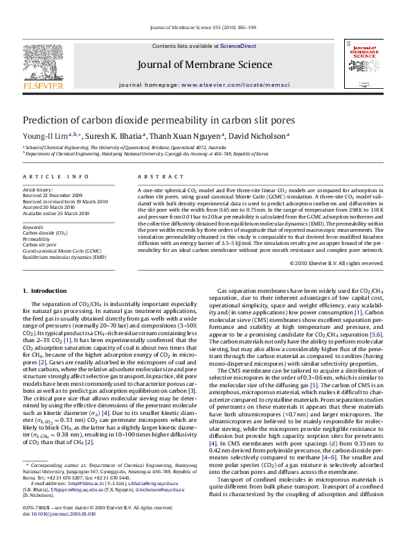 (PDF) Prediction of carbon dioxide permeability in carbon slit pores