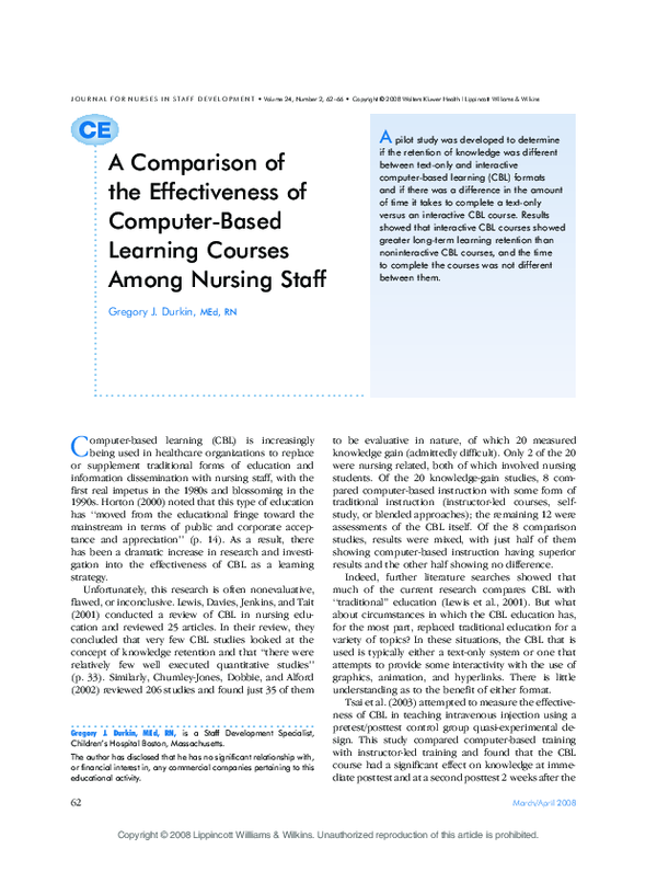 (PDF) A Comparison of the Effectiveness of Computer-Based Learning ...