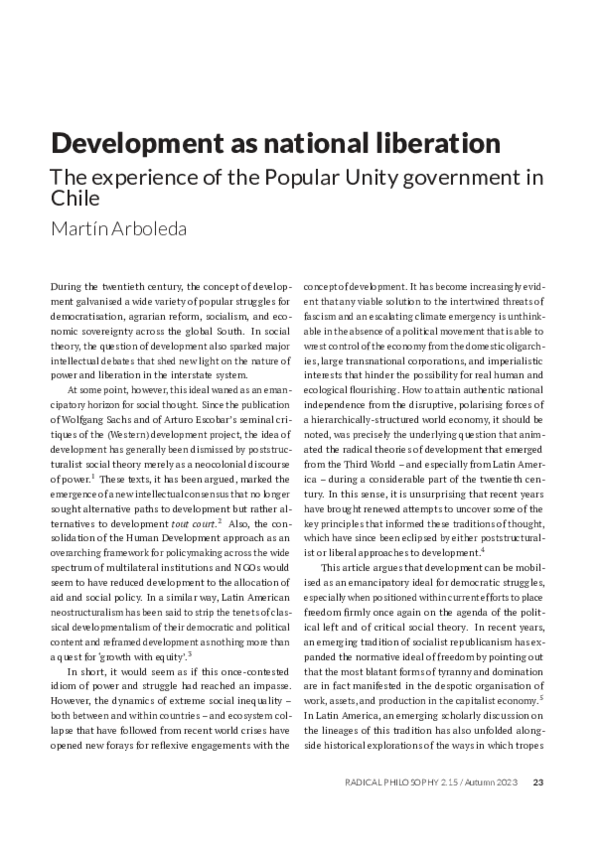(PDF) Development as National Liberation: The Experience of the Popular ...