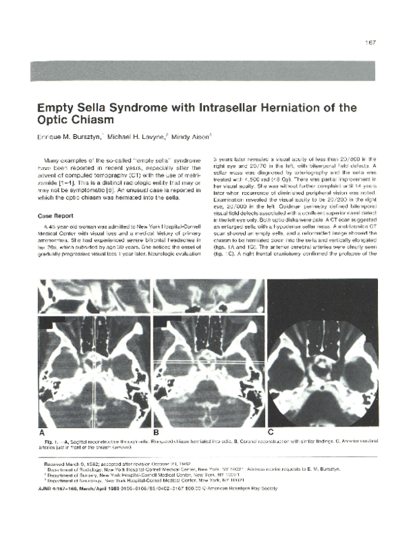 (PDF) Empty sella syndrome with intrasellar herniation of the optic ...