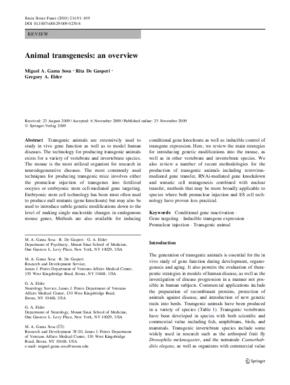 (PDF) Animal transgenesis: an overview | Rita De Gasperi - Academia.edu