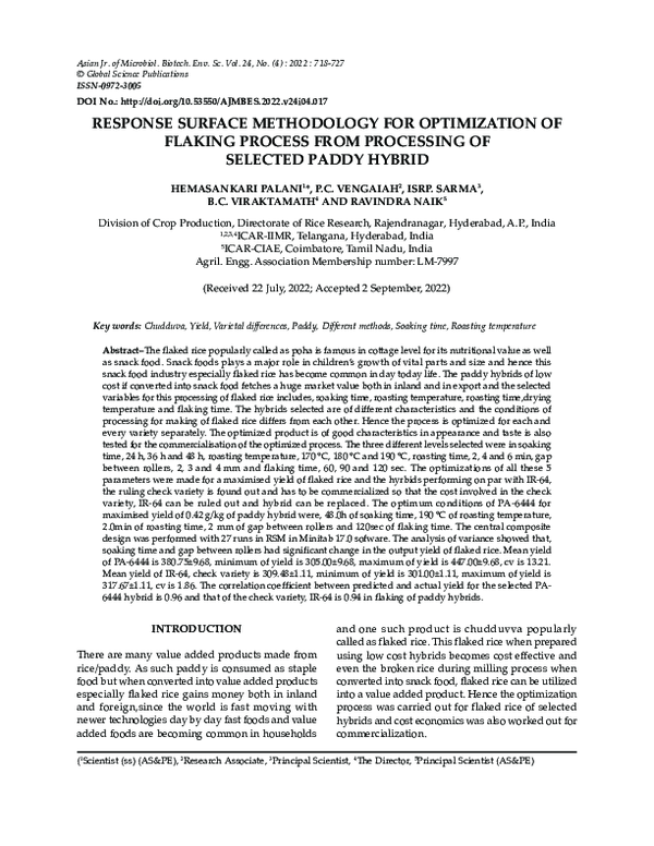 (PDF) Response Surface Methodology for Optimization of Flaking Process from Processing of ...