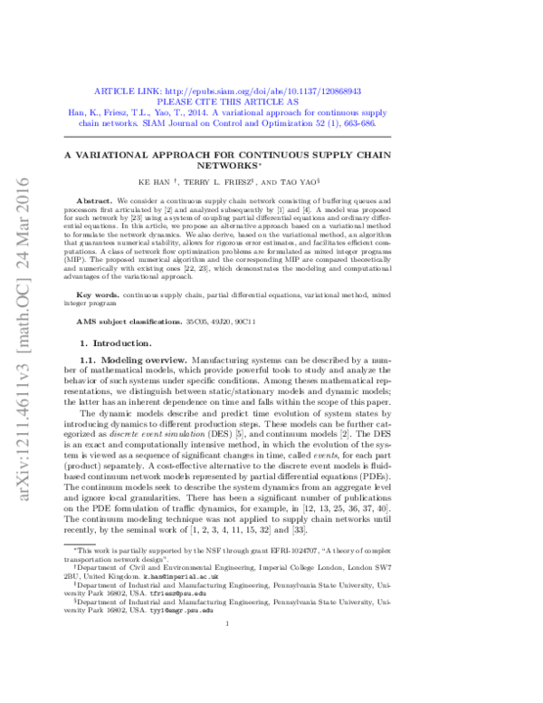 (PDF) A Variational Approach for Continuous Supply Chain Networks