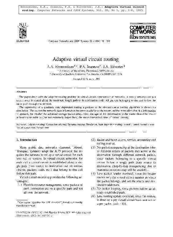 (PDF) Adaptive virtual circuit routing | Petros Ioannou - Academia.edu
