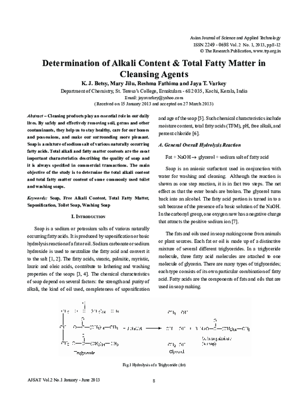 (PDF) Determination of Alkali Content & Total Fatty Matter in Cleansing ...