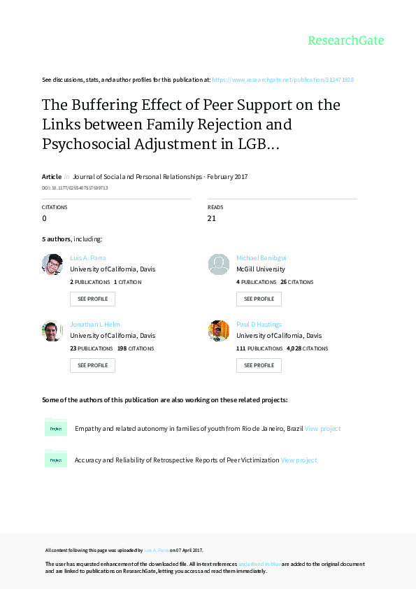 (PDF) The buffering effect of peer support on the links between family ...