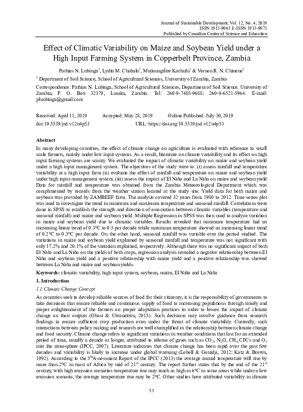 (PDF) Effect of Climatic Variability on Maize and Soybean Yield under a High Input Farming ...