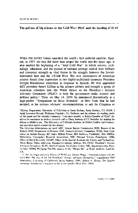 (PDF) The Politics of Big Science in the Cold War: PSAC and the Funding ...