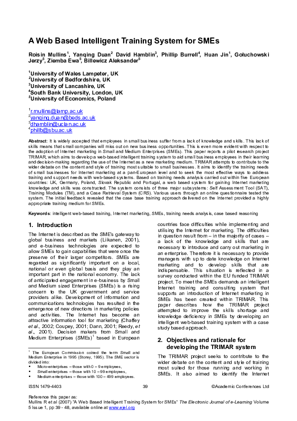 (PDF) A Web Based Intelligent Training System for SMEs