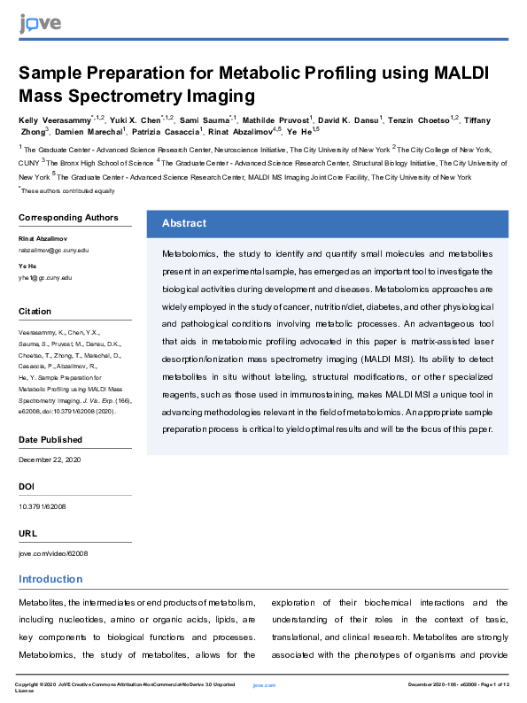 (PDF) Sample Preparation for Metabolic Profiling using MALDI Mass ...