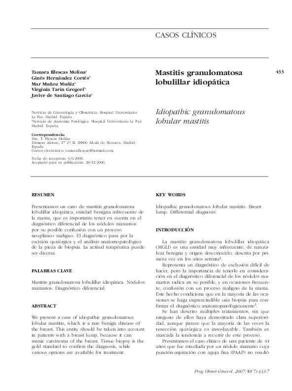 (PDF) Mastitis granulomatosa lobulillar idiopática