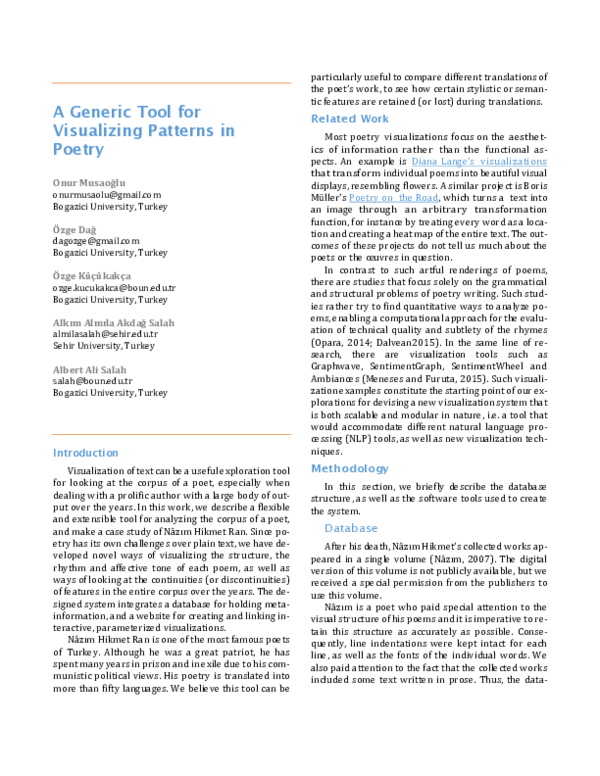 (PDF) A Generic Tool for Visualizing Patterns in Poetry
