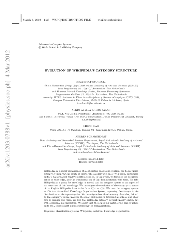 (PDF) Evolution of Wikipedia's Category System