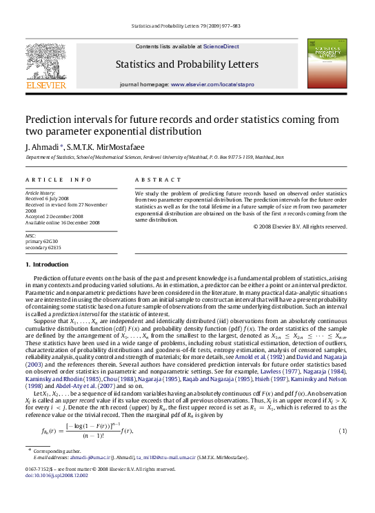 Pdf Prediction Intervals For Future Records And Order Statistics Coming From Two Parameter