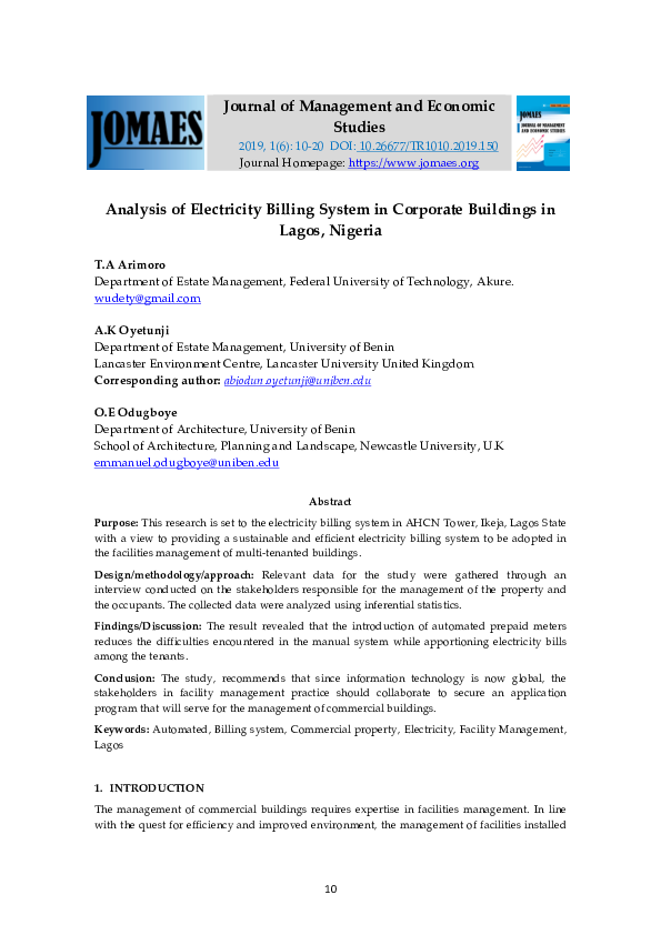 (PDF) Analysis of Electricity Billing System in Corporate Buildings in ...