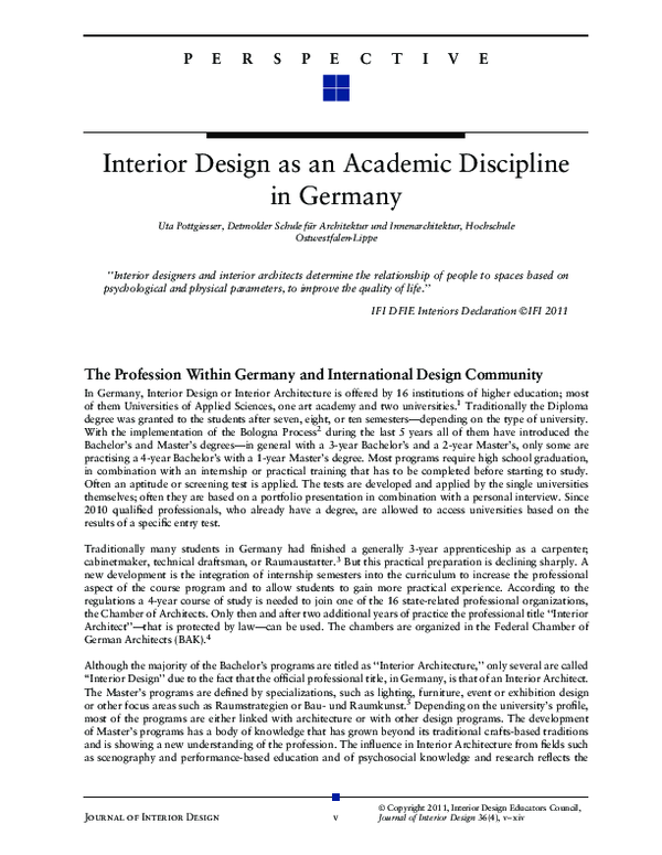 (PDF) Interior Design as an Academic Discipline in Germany