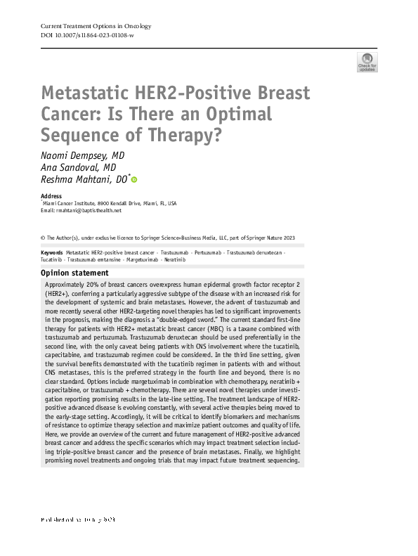(PDF) Metastatic HER2-Positive Breast Cancer: Is There an Optimal Sequence of Therapy?