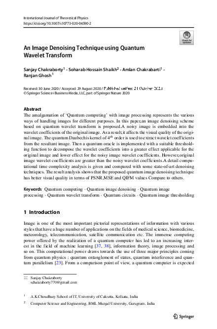 (PDF) An Image Denoising Technique using Quantum Wavelet Transform