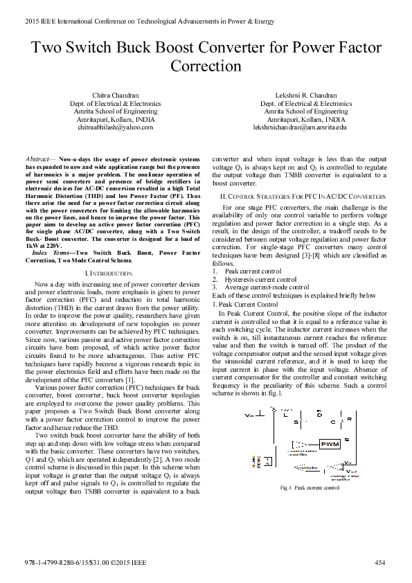 Pdf Two Switch Buck Boost Converter For Power Factor Correction
