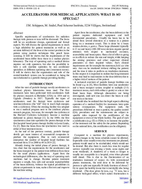 (PDF) Accelerators for Medical Application: what is so special?