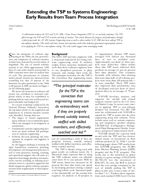 (PDF) Extending the TSP to Systems Engineering: Early Results from Team ...