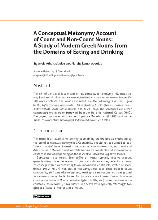 (PDF) A Conceptual Metonymy Account of Count and Non-Count Nouns: A ...
