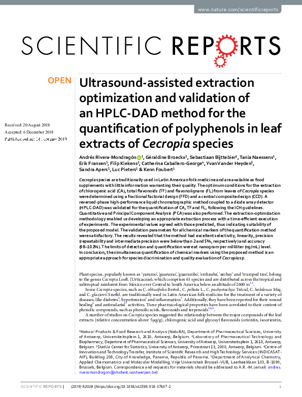 (PDF) Ultrasound-assisted extraction optimization and validation of an HPLC-DAD method for the ...
